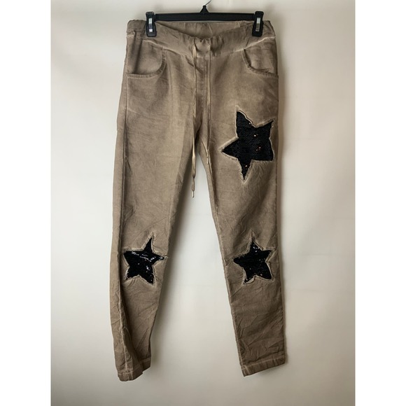Fab’rik | Pants & Jumpsuits | Sequin Star Stretch Pants Taupe Elastic ...